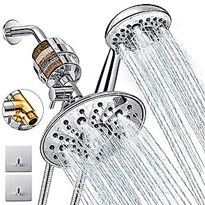 Dual Filtered Shower Head Showerhead with 79" Hose Handheld Sprayer Filter Combo, Luxau Filtration Rain Rainfall, 20 Stage Water Filter for Chlorine Well Hair Dry Skin, Metal Diverter, Chrome (S40)
