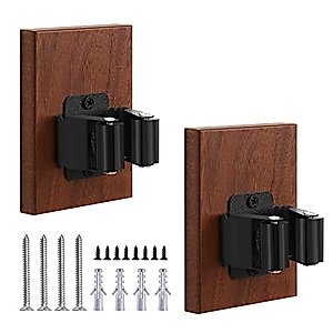 OLBET Farmhouse Mop And Broom Holder Wall Mount - Rustic Wooden Broom Organizer Wall Mount - 2 Pack - Classical Heavy Duty Storage Garden Tool Organizer Wall Hanger - Walnut Grain