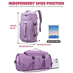 Gym Bag for Women - Sports duffel bag Travel Backpack Waterproof With Shoes Compartment Durable Weekender Overnight Bag(PURPLE)