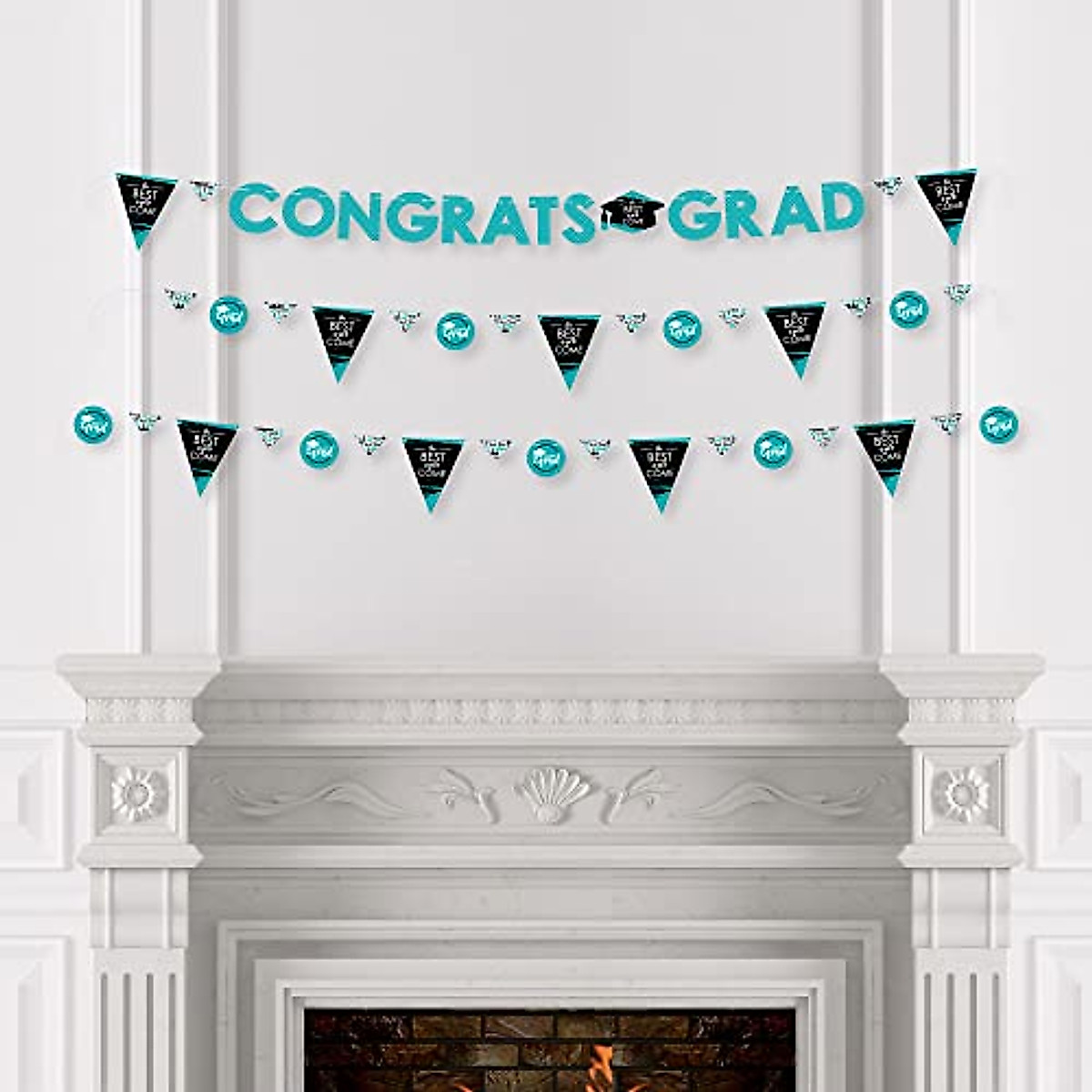 Big Dot of Happiness Teal Grad - Best is Yet to Come - Turquoise Graduation Party Letter Banner Decoration - 36 Banner Cutouts and Congrats Grad Banner Letters