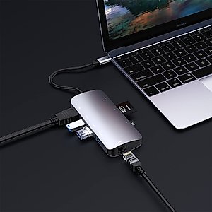 USB C Hub, USB C Ethernet, Gigabit Ethernet 8-in-1,GIGABIT 1000M Rj45,PD 60W Fast Charging,4K HD-MI,3*USB3.0 up to 5Gbps Data Transfer,SD/TF Card Reader, USB C Hub_Flat