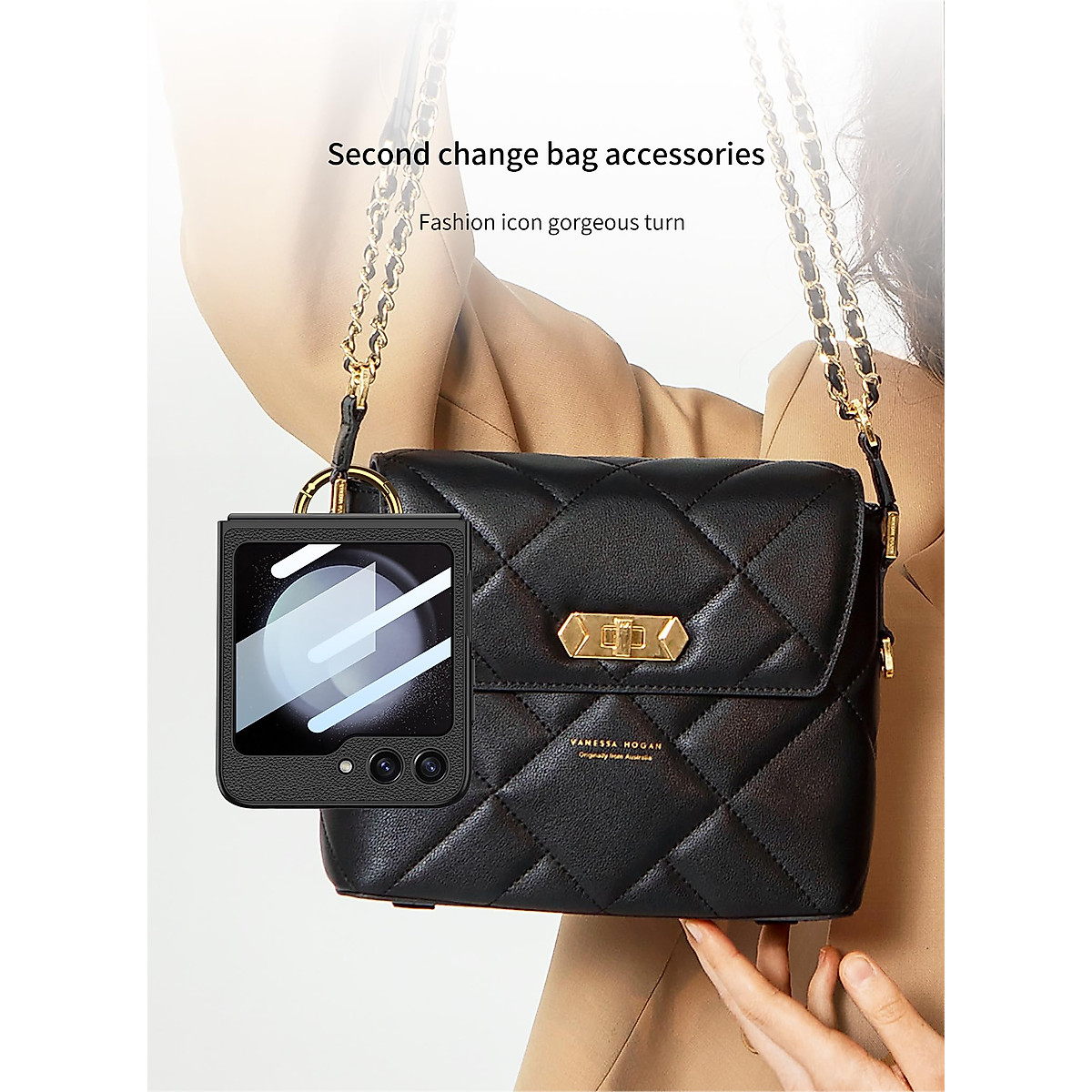 TECHY for Galaxy Z Flip 5 Case with Ring & Card Holder, Pocket Storage, Slim Leather Case, Key Ring Wallet Cover Built-in Screen Protector for Galaxy Z Flip 5 Case, Black