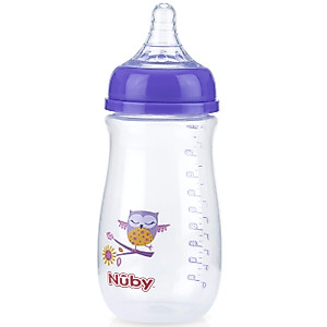 Nuby Wide Neck Bottle with Anti-Colic Air System, Colors/Prints May Vary, 1 Pack of 1 Bottle