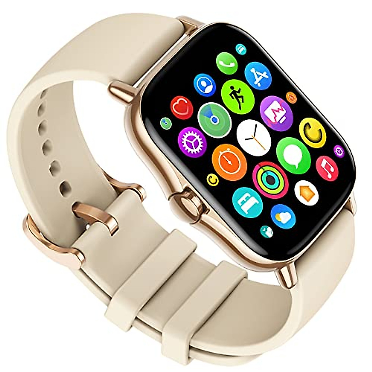 DOVIICO Smart Watch 1.69'' Full Touch Screen Fitness Smart Watch for iOS/Android Phones with Real Time Heart Rate Monitor/Blood Pressure/Oxygen Tracker with Smart Watches for Women Men(Gold)