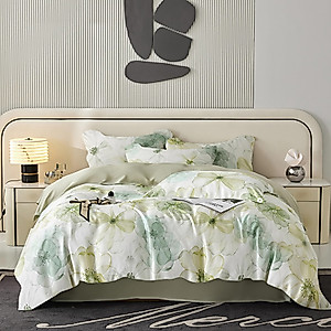 Bildenly Floral Duvet Cover King Size 3pcs Green Reversible Garden Floral Bedding Set with Zipper Closure Chic Style Green Yellow Botanical Flower Comforter Cover for Girls Women with 2 Pillowcases