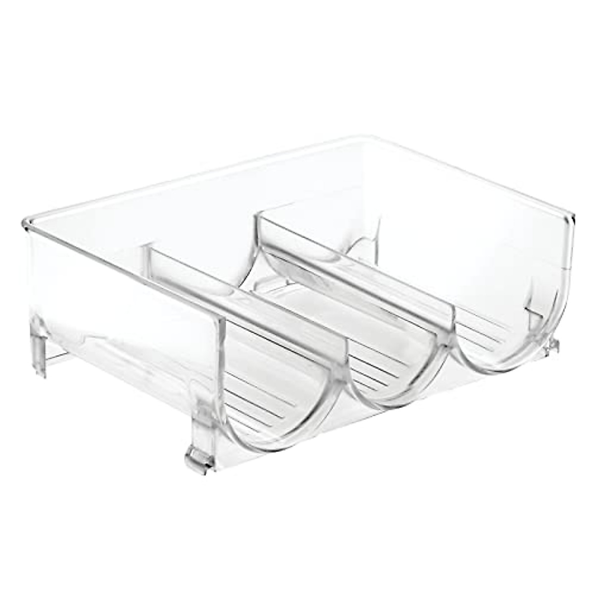 mDesign Stackable Plastic 3 Bottle Refrigerator Wine Rack - Kitchen Storage Organizer Holder for Champagne, Wine or Water Bottles - Stacking Wine Bottle Organizer for Fridge - Ligne Collection - Clear