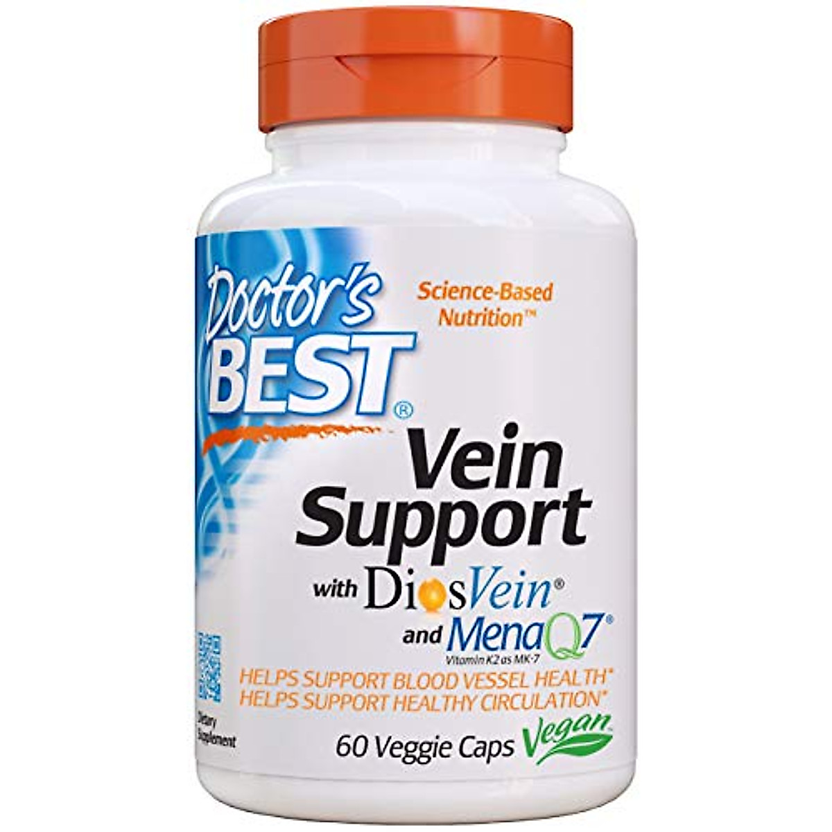 Doctor's Best Vein Support with Diosvein & Menaq7, Circulation for Healthy Legs, Non-GMO, Gluten & Soy Free, Vegan, 60 Count