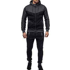 Thenlian Men's Autumn Winter Packwork Sweatshirt Top Pants Sets Sports Suit Tracksuit(XXL, Dark Gray)