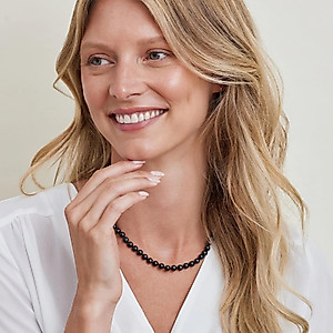 The Pearl Source Black Akoya Japanese Pearl Necklace for Women - 14k Gold Pearl Strand Necklace | 18in Long Pearl Necklace with Genuine Cultured Pearls Pearl Gifts for Christmas, Holidays and Anniversary