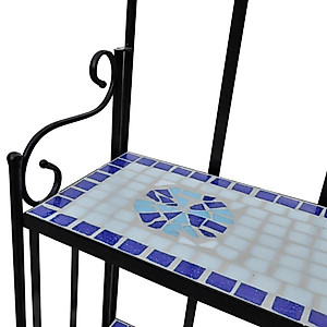 xiannv Plant Stand Display Blue White Mosaic Table, Patio Table Decor, Mosaic Table Outdoor, Mosaic Plant Stand Pattern