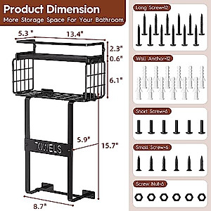 herehomi Floating Shelves for Wall, 2 in 1 Floating Shelves with Towel Racks for Bathroom, Bathroom Shelf Wall Shelf Towel Rack, Bathroom Towel Holder Bathroom Shelf Organizer Wall Mounted, Black