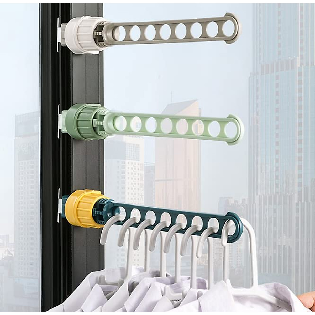 Window Frame Clothes Hanging Rack Adjustable Home Accessories for Clothes Stand Portable 8-Holes Drying Rack (Grey)