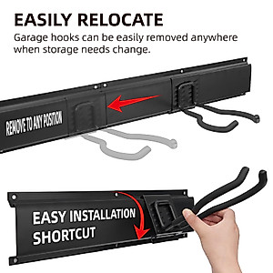 Sinoer Garage Garden Tool Organizer Wall Mount, Tool Storage Rack with 12 Hooks with 2 Straps, for Trimmers, Hoses,Garden Tools, Chairs