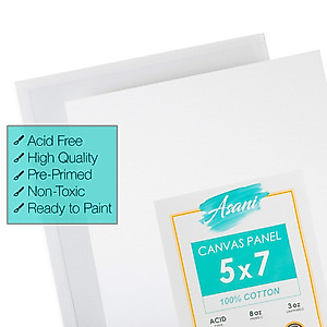 Asani Pre-primed Painting Canvas Panels, 28 Boards Multi-Pack, 5 x 7, 8 x 10, 9 x 12, and 11 x 14, White Cotton Canvases for Acrylic, Oil, Gouache, Tempera Paint, Art Gift for Kids, Adults, Beginners
