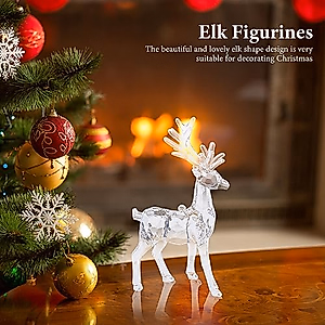 Sewroro 2pcs Christmas Reindeer Ornaments Acrylic Reindeer Deer Figurine Glass Collection Ornament Statue Animal Collectible Standing Christmas Table Centerpiece Home Decoration