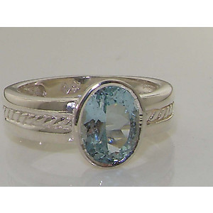 925 Sterling Silver Natural Aquamarine Womens Solitaire Ring - Size 5.5