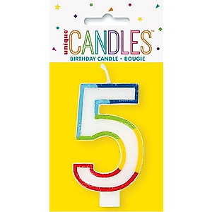 Unique Vibrant Rainbow Border Number 5" Birthday Candle - Multicolored & Eye-Catching Design - Perfect for Unforgettable Birthday Celebrations