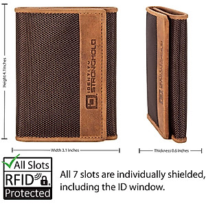 ID Stronghold RFID Blocking - Slim Leather Trifold Wallet for Men - Durable Nylon and Leather Light Brown