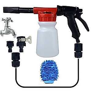 AQTZGOS Snow Foam Gun Foam Gun, Pressure Washer Car Wash Snow Foam Gun Adjustable Pressure Washer, Car Cleaning Attached to Garden Hose Snow Foam Gun (with Car Wash Gloves, Quick Coupler) (Red)