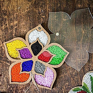 Lonjew Wood Bead Organizer Tray with Lid Supply Storage Jewelry Making Gift, Bead Container, Needle Magnet, Beadwork Accessory, Small Clear Cover, Beads Wood Flower Storage