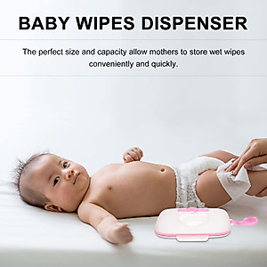 Healifty Portable Wipes Dispenser Baby Wipe Holder Portable Wipes Case Reusable Refillable for Outdoor Travel Wipe Carrying Pouch Baby Stroller Hanging Pink