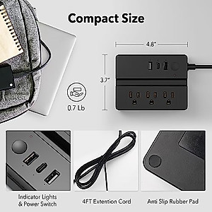 BN-LINK Power Strip with USB Ports and Outlets, Desktop Charging Station with 3 USB Ports( Total 3.4A), 3 Outlets, 4 ft Long Extension Cords, and The Groove to Hold The Cell Phone Easily