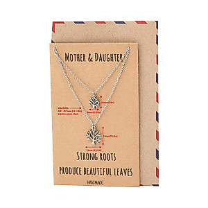 quan jewelry Tree of Life Pendant Mom and Me Jewelry, Necklace Set for 2, Birthday and Christmas Presents for Mother and Daughters, with Inspiration Quote on Greeting Card