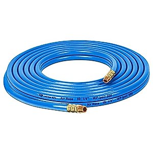 Worth Garden 25' Air Hose, 1/4 inch x 25 ft, 1/4 in. MNPT Fittings, 300 PSI Heavy Duty, Lightweight, All-Weather Flexibility Air Compressor Hose with Solid Brass Couplings, Blue