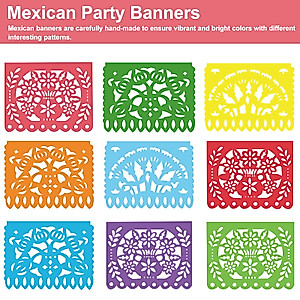 RUBFAC 2pcs Mexican Party Banner, 32 Feet Plastic Fiesta Banner Cinco de Mayo Dia De Los Muertos Decor Day of The Dead Papel Picado Decorations Mexican Fiesta Garland for Mexican Party Supplies