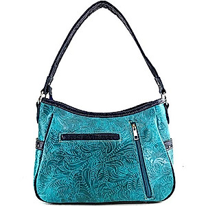 Zelris Floral Western Pu Tooled Leather Turquoise Concho Feathers Conceal Carry Women Hobo Purse Handbag (Turquoise)