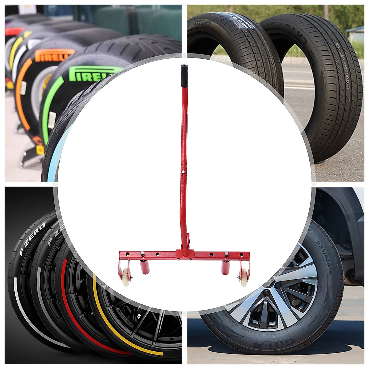 Steel Tubes Tire Dolly Carrying Tool,Dolly Tire Moving Tool Cart,Heavy Duty Adjustable Rolling Wheel Dolly for Shop,Garage