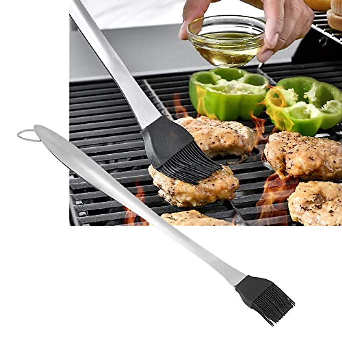 Basting Brush, 17.7 in Multipurpose Stainless Steel Long Handle Basting Brush Oil Spread Brush Heat Insulation Anti‑Scalding Cooking Brush for Pastry Sauce BBQ Grill