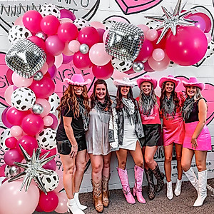 Disco Cowgirl Balloon Arch Garland, Pink Rose Silver Balloons with Disco Balls for Cowgirl Bachelorette Decorations Bridal Shower Birthday Supplies