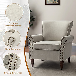 HULALA HOME Modern Accent Chair with Wood Legs & Removable Cushion, Wingback Small Armchair with Nailhead Trim, Comfy Upholstered Lounge Chair for Living Room Bedroom, Oatmeal