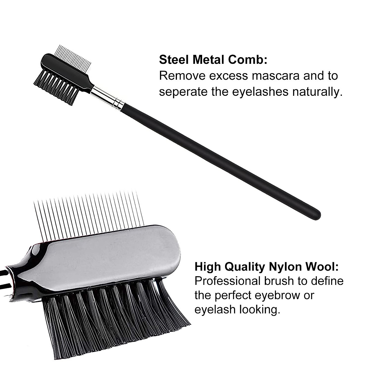 BLEGGEIT Pro Eyebrow Brush and Comb, Metal Eyelash Brush and Eyelash Comb Separator, Steel Brow Brush and Eyebrow Comb Set, Spoolie Brush and Angled Brow Brush, Precision Application, Defining and Shape (2 PCS)