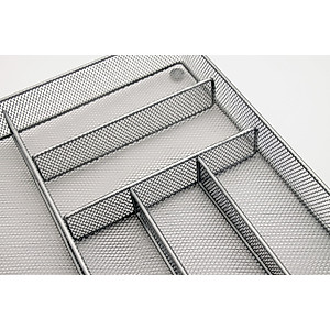 Mesh Large Cutlery Tray with Foam Feet - 6 Compartments - Kitchen Organization/Silverware Storage Utensil Flatware Tray