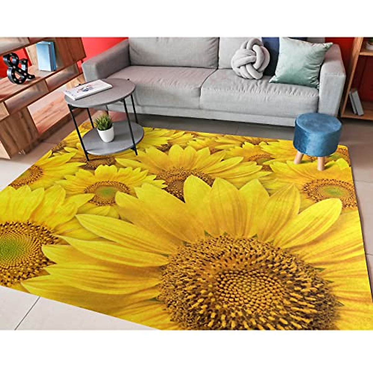 ALAZA Yellow Sunflower Blossom Floral Field Non Slip Area Rug 5' x 7' for Living Dinning Room Bedroom Kitchen Hallway Office Modern Home Decorative