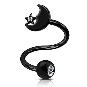 Melighting Twist Helix Earrings 16G Black Moon Cartilage Earring Clear CZ Surgical Steel 316L Star Tragus Piercing Jewelry Labret Piercing Helix Piercing Women