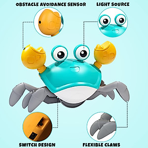 TOOTY TOY Rechargeable Crawling Crab Baby Toy, Interactive Learning Toys for Kids Boy Girl, Infant Tummy Time Toy Gifts with Music and LED Light, Toddler Toys Which Avoid Obstacles