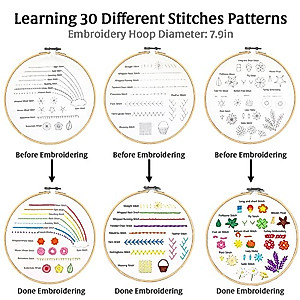 EFOBO Beginners Embroidery Stitch Practice kit, 3 Set Cross Stitch Kits to Learn 31 Different Stitches, Embroidery Kit, Easy to Follow with Instructions, Gifts for Adult Craft Lover Kid