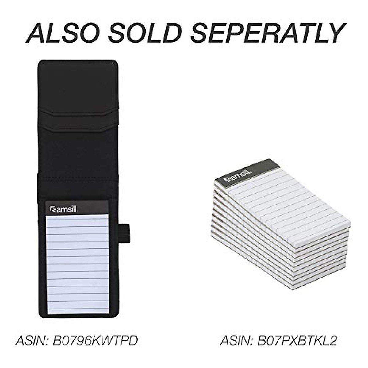 Samsill Mini Pocket Notepad Holder and Memo Pad 5 Pack Bundle, Durable Cover, Includes Five 2 7/16 x 4 1/4" Sized Writing Pads with 40 Lined Sheets, Refillable, Black
