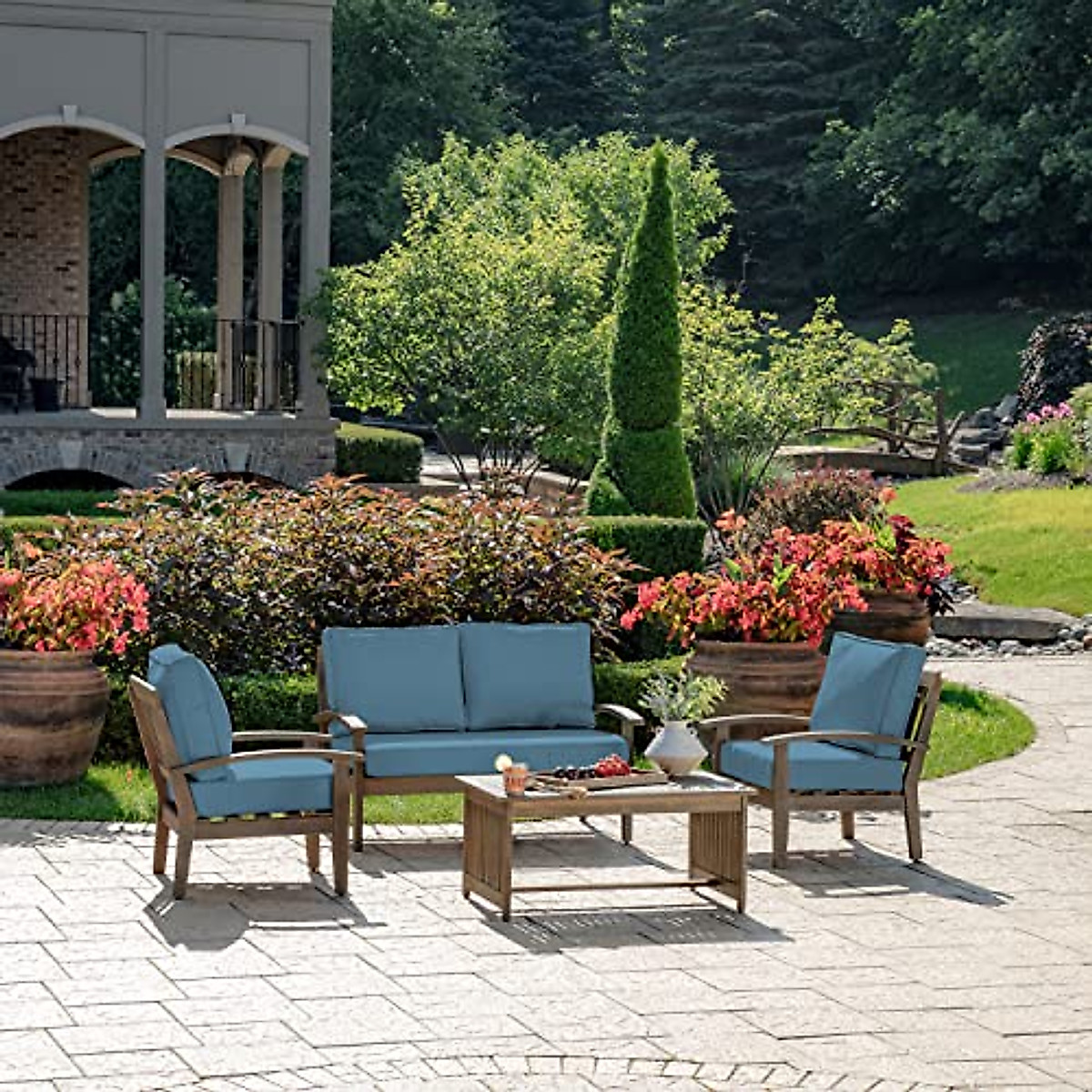 Arden Selections Outdoor Loveseat Cushion Set 46 x 26, French Blue Texture