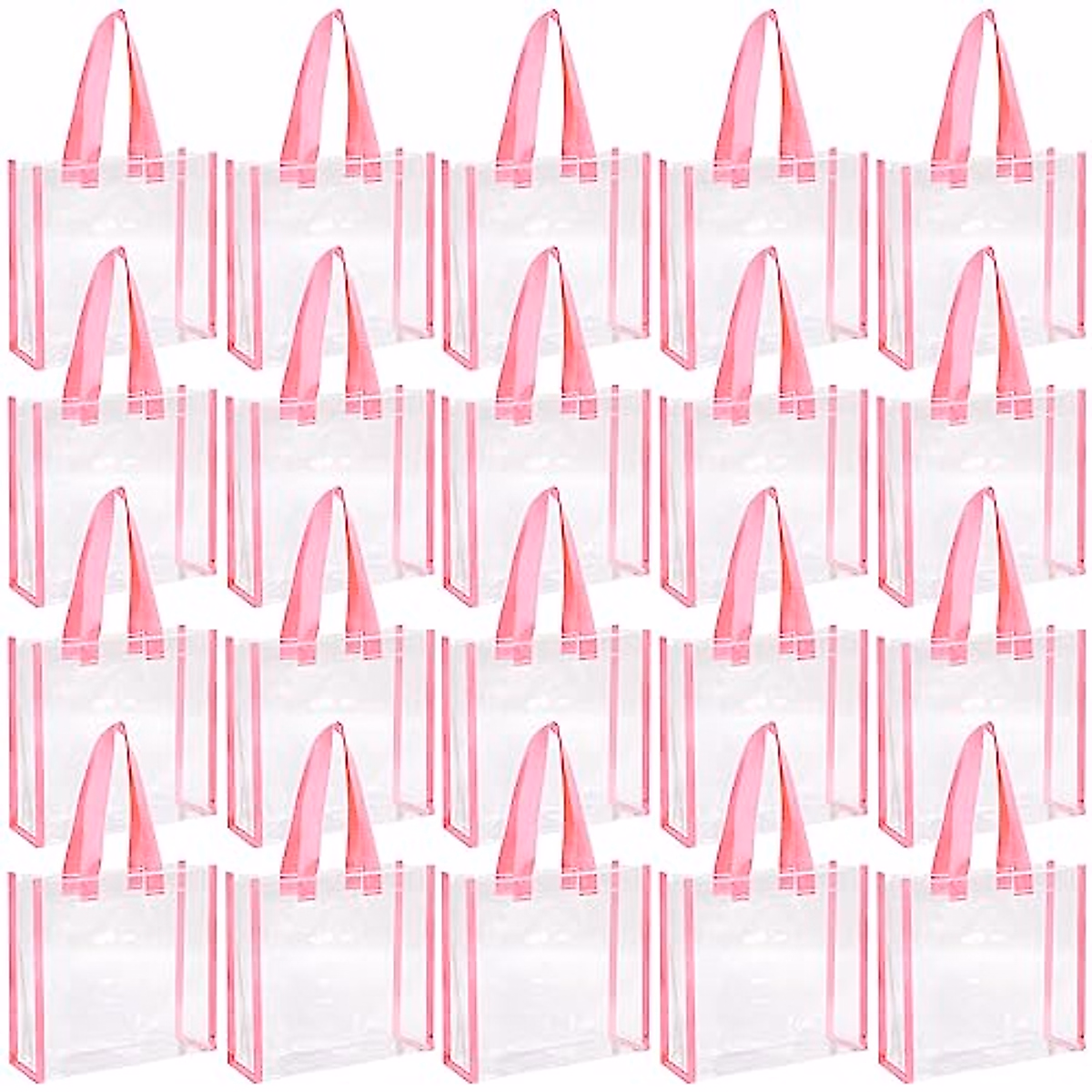 Paterr 20 Pack Plastic Clear Tote Bags 10 x 10 x 4 Inch Stadium Approved Gift Bag with Handles for Women Sports Work Travel (Pink)