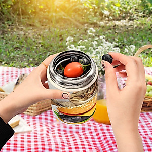 CUPADA Cat Lunch Funny Food Jar, Mouse Burger Insulated Hot Food Jars Vacuum 17OZ with Folding Spoon for Work Trip Picnic Camping