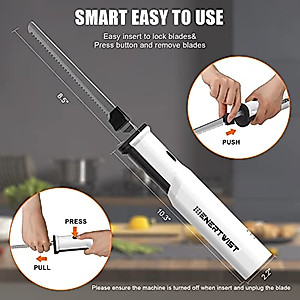 ENERTWIST Cordless Electric Carving Knife 1S Quick Start One-Hand Operation Easy to Use with Safety Lock Button for Carving Bread,Turkey, Poultry,Crafting Foam