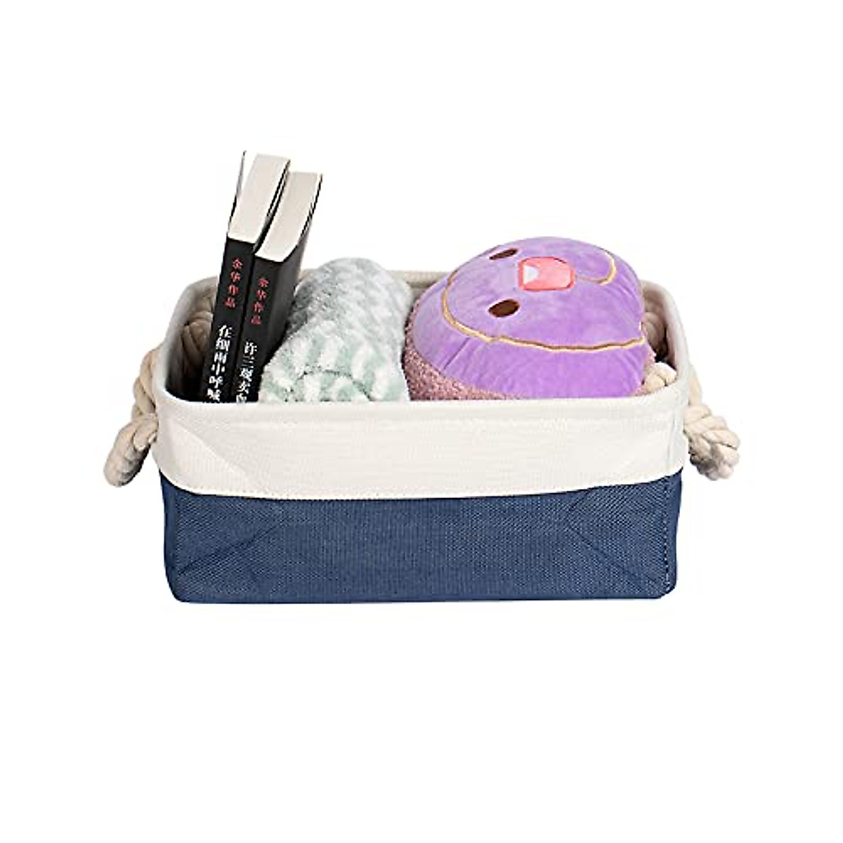 HOSEN 6 PACK Storage Large Basket Set - Collapsible Sturdy Cotton Organizer Basket Bin Box with Carry Handles for Linens, Towels, Toys11.8 X 7.8 X 5.1"