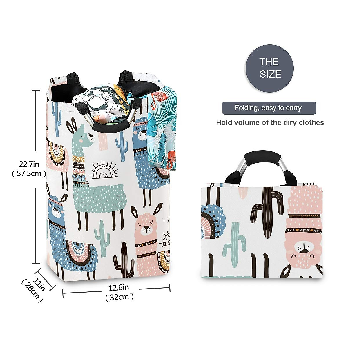 ALAZA Llama Laundry Basket Collapsible, Fabric Laundry Hamper Basket Foldable, Dirty Clothes Hamper Llama