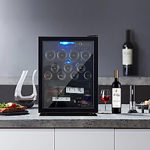Garvee Wine Fridge 16 Bottle Capacity, Wine Cooler Temperature 7 Levels Adjustable, Temperature Range 40~61°F, Wine Cooler Refrigerator for Red White Wine, Champagne, Beer with Blue Interior Light