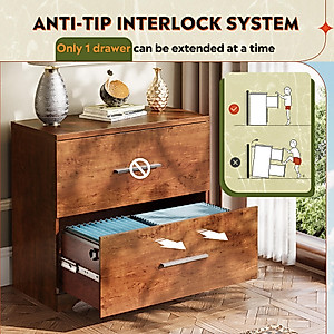 DEVAISE 2 Drawer Wood Lateral File Cabinet with Anti-tilt Mechanism, Storage Filing Cabinet for Home Office, Walnut