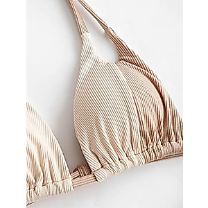 ZAFUL Two Piece Ribbed Colorblock Triangle Bikini Set for Women Adjustable Dual Strap High Cut Bathing Suit Size 4